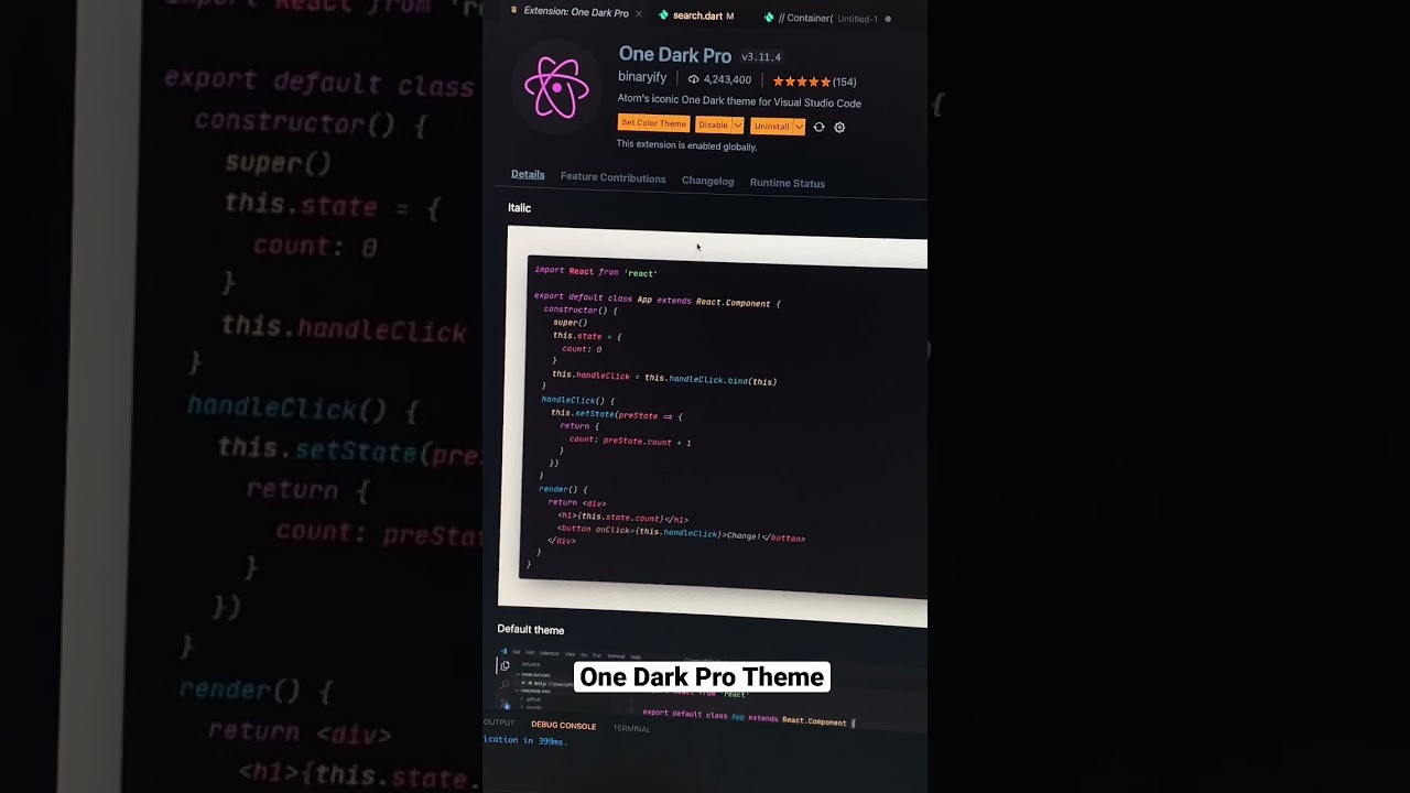 One Dark Pro Theme for VS Code #shorts
