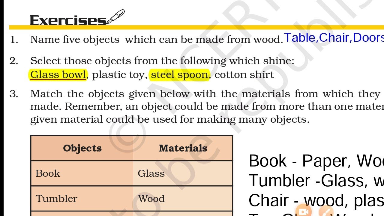 Solutions of sorting materials into groups class 6  science NCERT solutions chapter 4