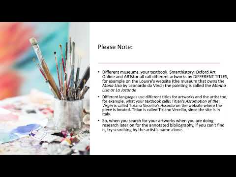 Annotated Bibliography Art 110: How to complete your Annotated Bibliography/Art Research Project