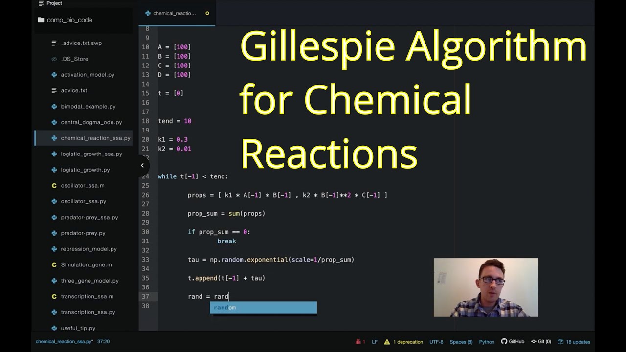 Python Gillespie Algorithm: Chemical Reaction Example