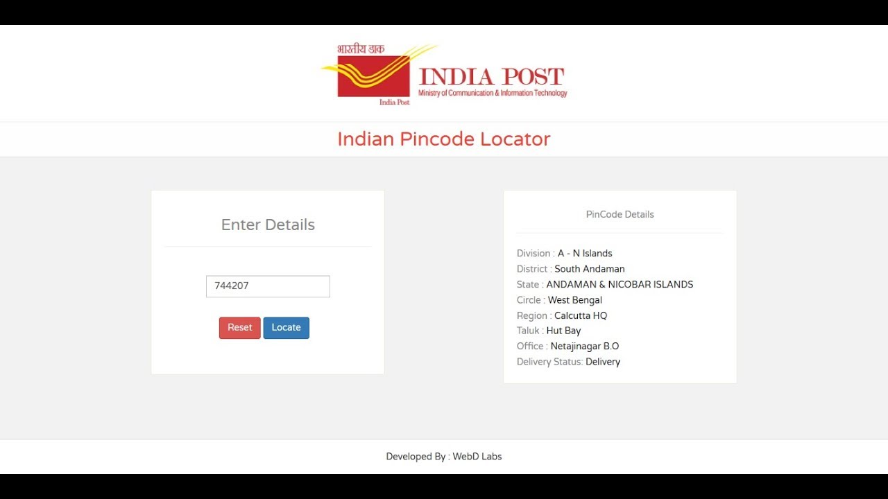 Pincode locator tool | Indian pin code location finder | webdlab