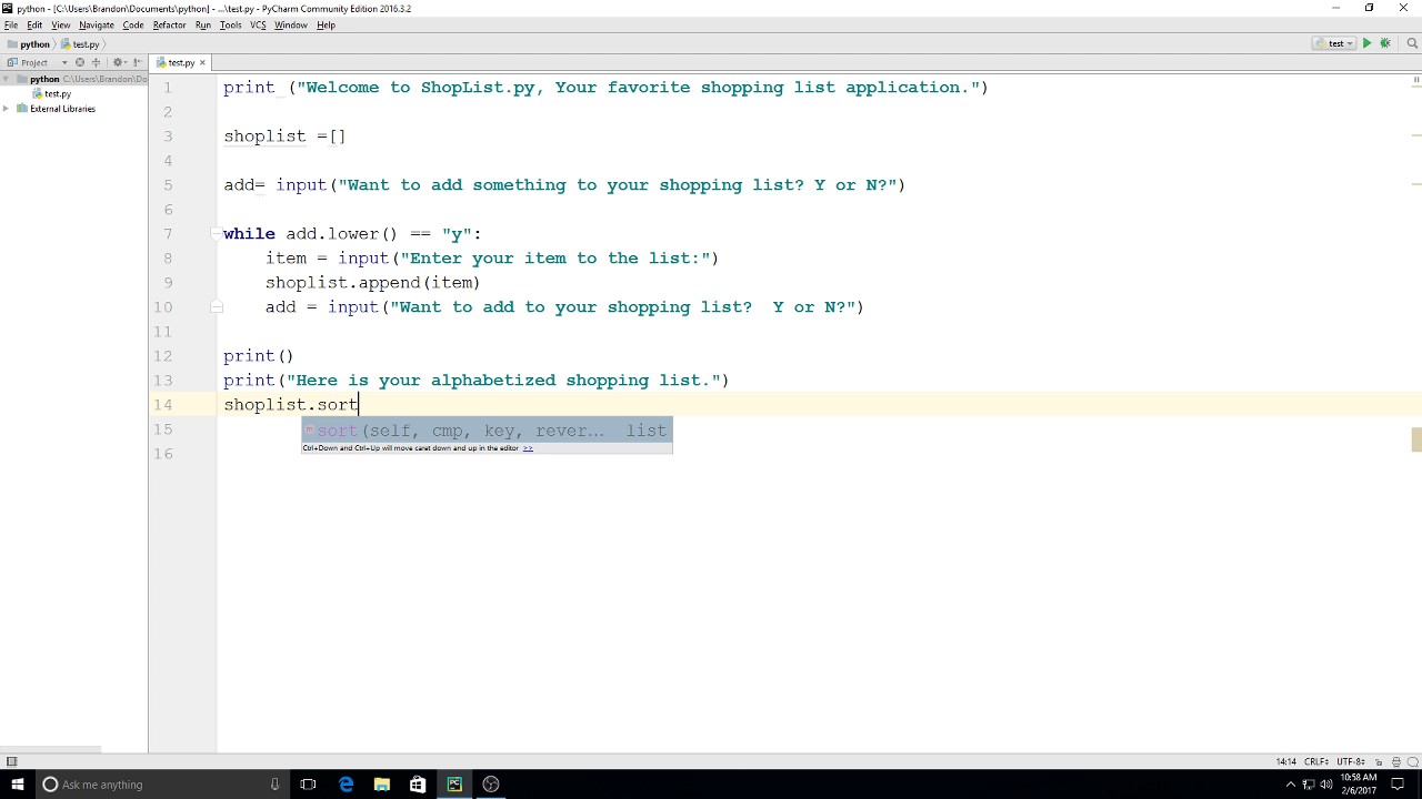 Python Practice:  Shopping List Application with Lists