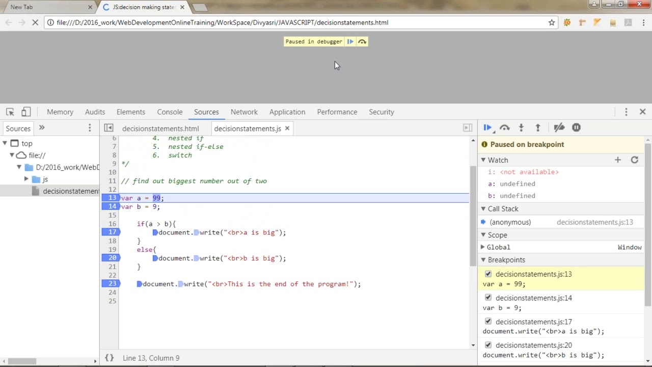 Lession 5 Decision Making Statements in Javascript