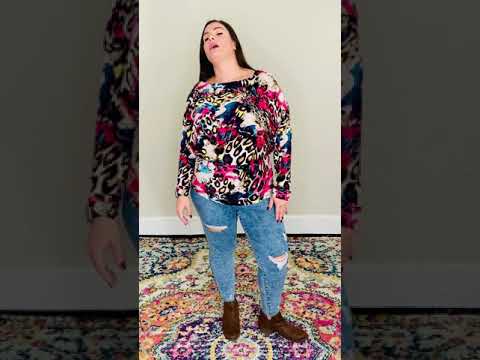 Pink/Blue Leopard Dolman Long Sleeve Top