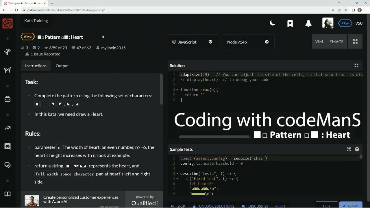 Codewars 6 kyu ■□ Pattern □■ : Heart Javascript