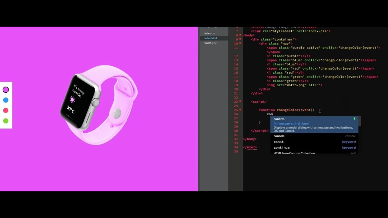 CSS & Javascript effects | change image-color on Click using CSS and Javascript