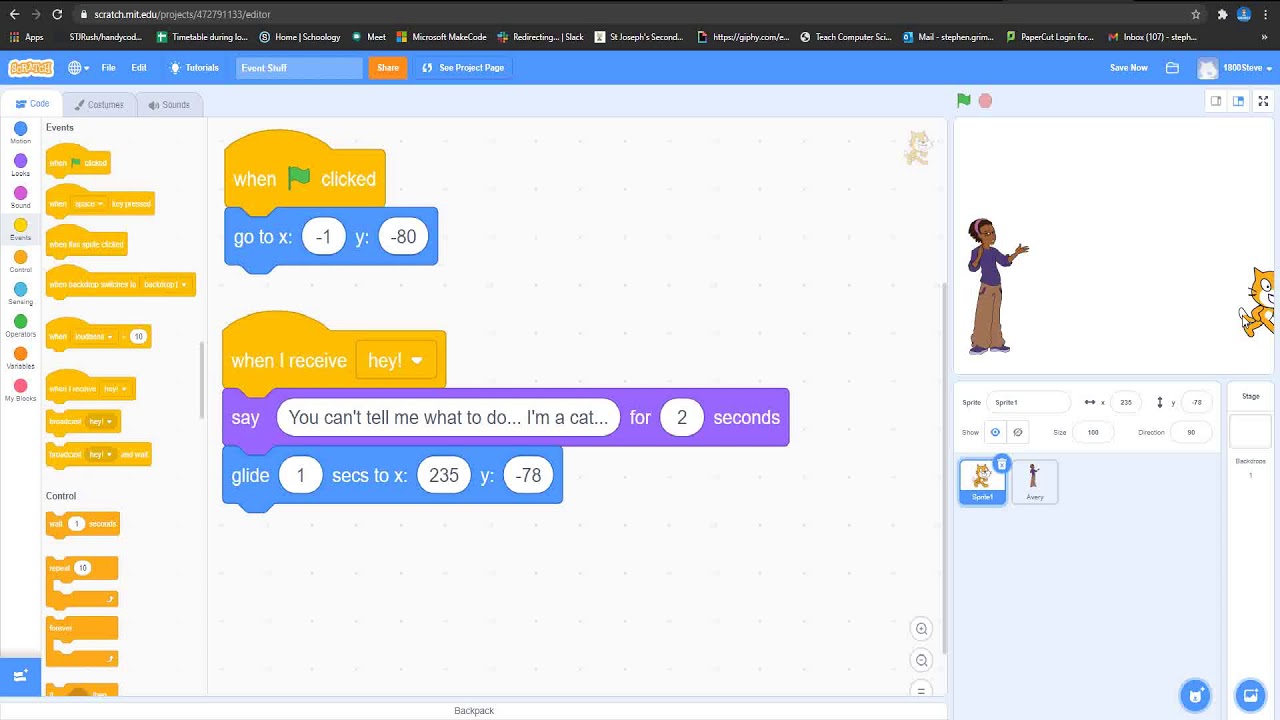 Scratch - Creating Events (Using Broadcast)