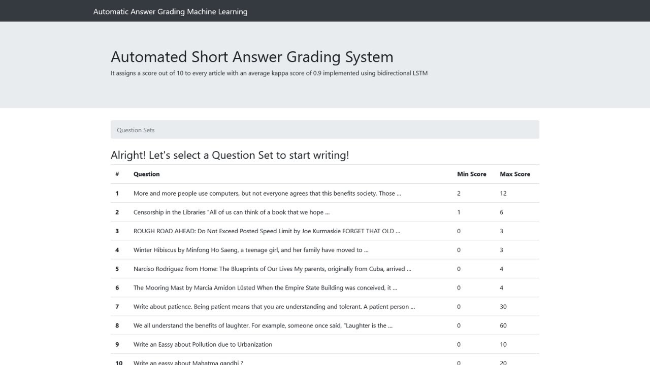 Automated Answer Grading System Machine Learning Django