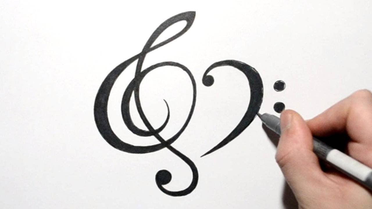 How to Draw a Treble Clef and Bass Clef Heart Tattoo Design
