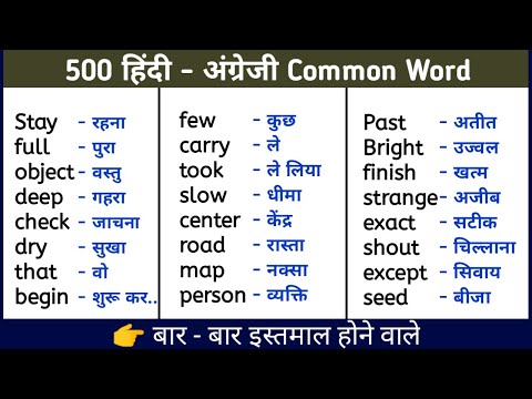 500 English Word with hindi meaning | रोजाना बोले जाने वाले अंग्रेजी शब्द | Word meaning in hindi
