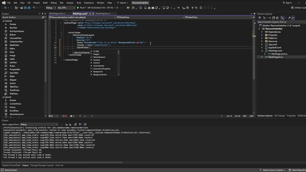 Remove Underline from Entry, Picker & DatePicker in .NET MAUI for Android Using Handlers