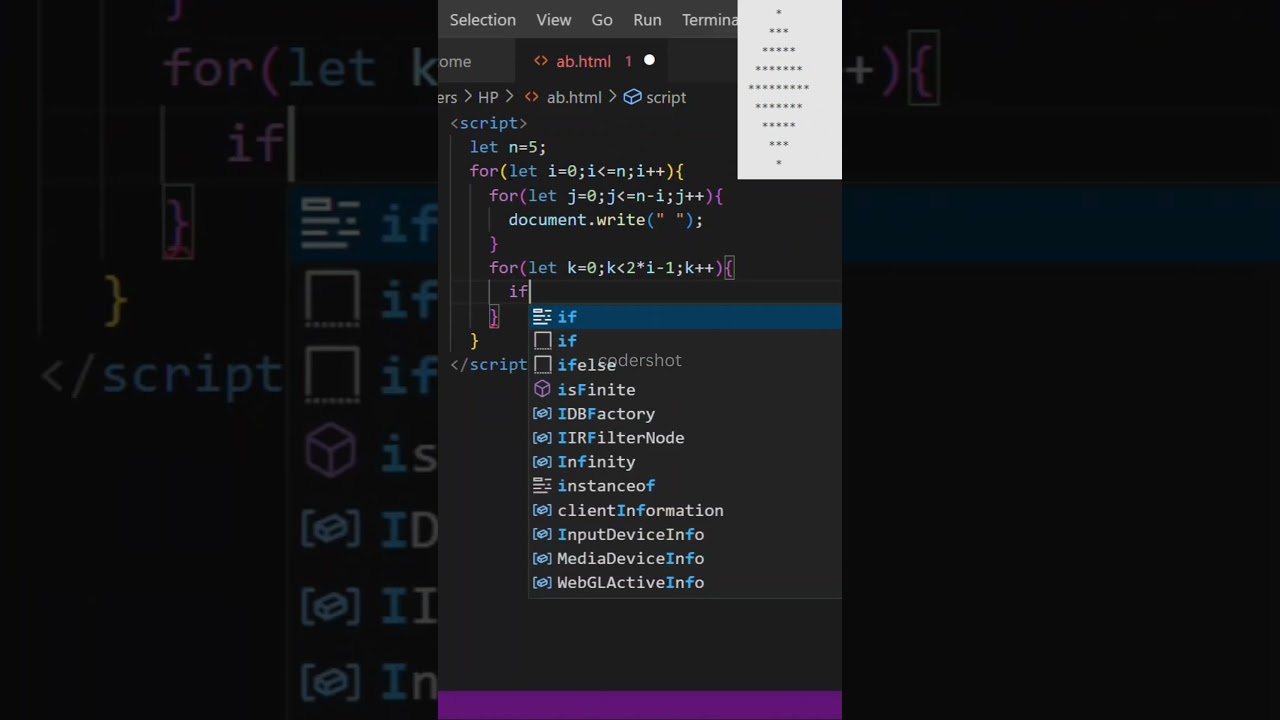 print diamond pattern.💻🧠 #programming #javascript #coding #shorts