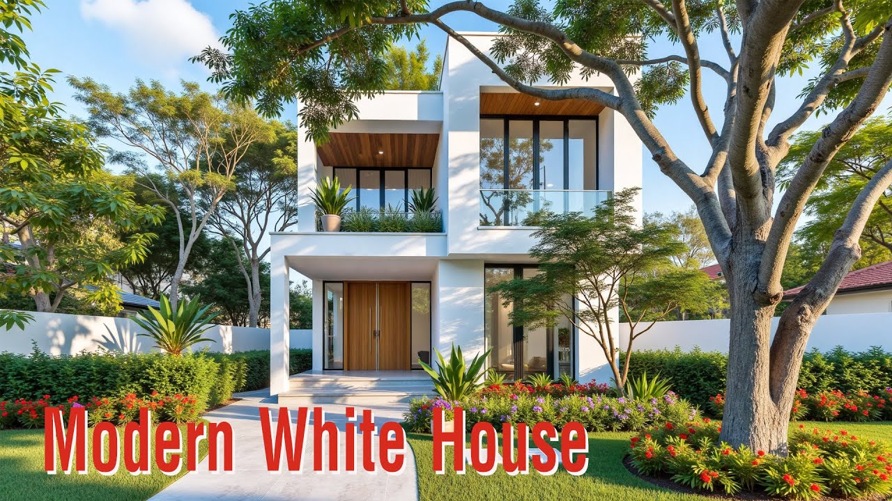 Modern White House – Surrounded by Lush Green Garden