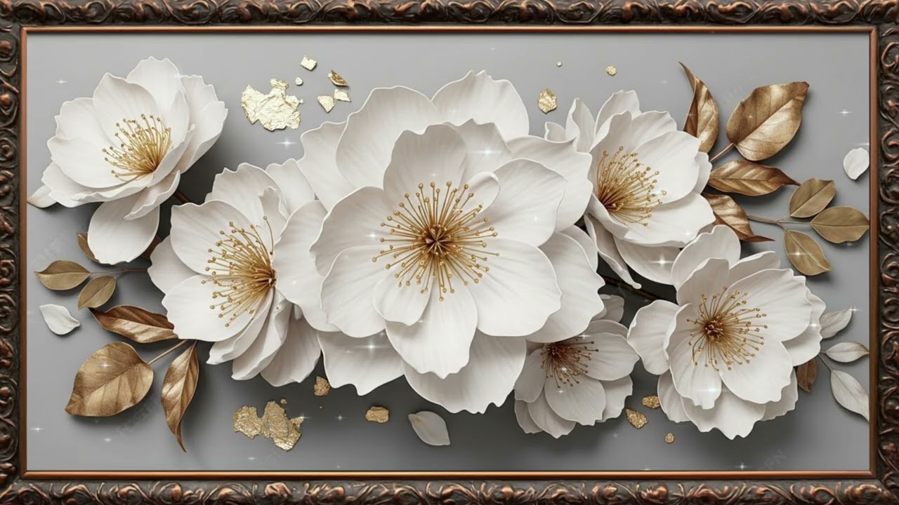 White Flower Wall Art 4K | Soft Luxury Floral Background Loop