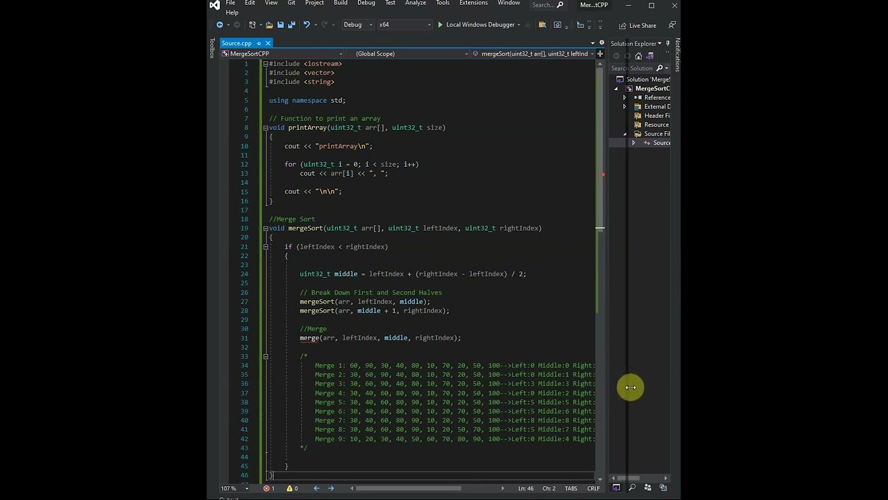 MergeSort-C++/CPP Example . Code Link in Description.