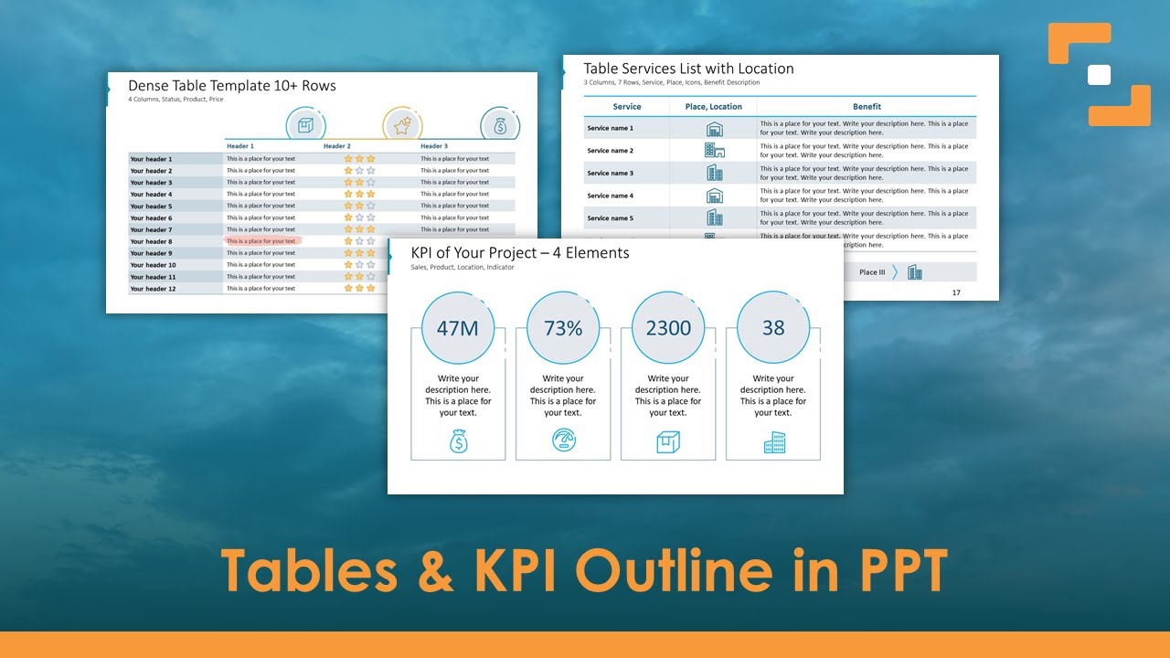 PowerPoint Template: Tables KPI with Outline Graphics