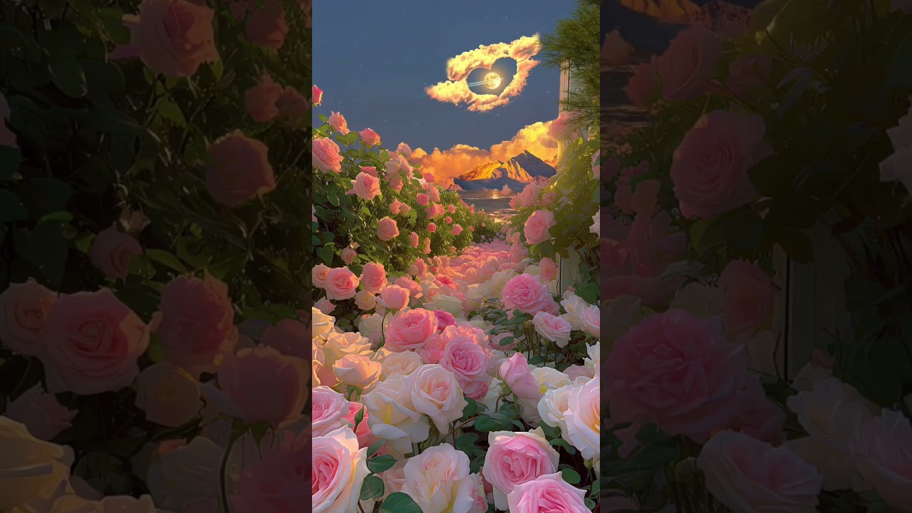 Bunga mawar pantai dan langit di hiasi pesawat dan bulan #shorts #mawar