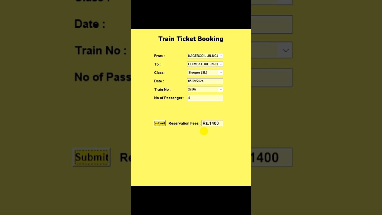 Train Ticket Booking program using Java programming language