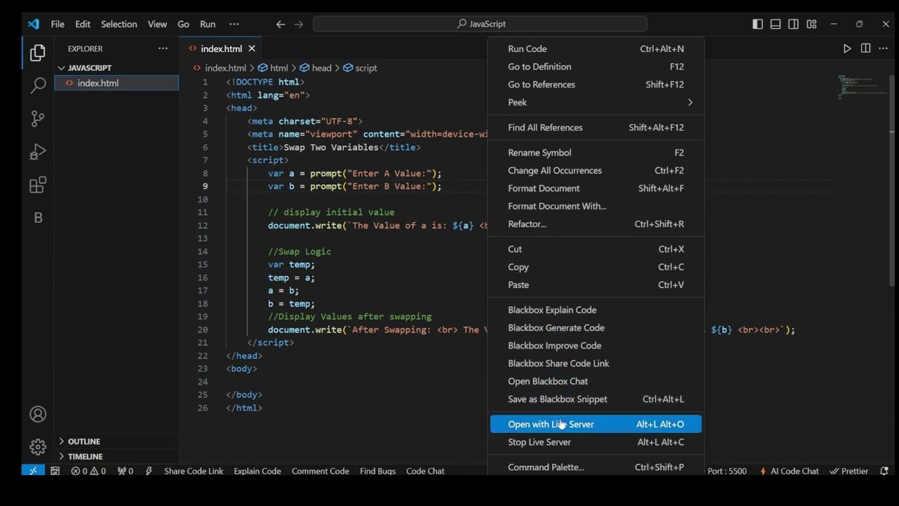 Swap Two Variable #swapvariable #codingforbeginners #javaprogramming #javascript #shorts