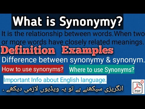 What is synonymy | Definition| examples|Synoyms & synonymy difference|Where and How to use synonyms?