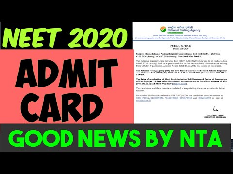 NEET 2020 ADMIT CARD | Important Notice by NTA