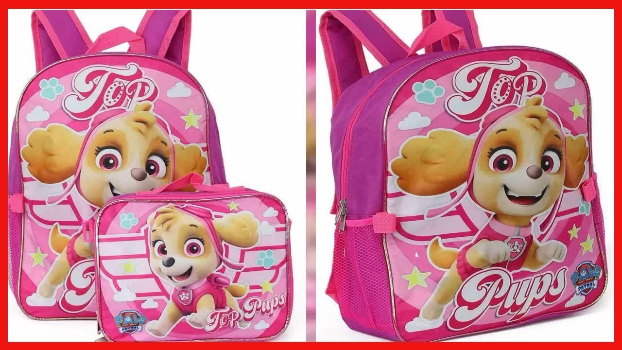 Paw Patrol Girls 16 Inch Backpack With Removable Matching Lunch Box Set (Pink)