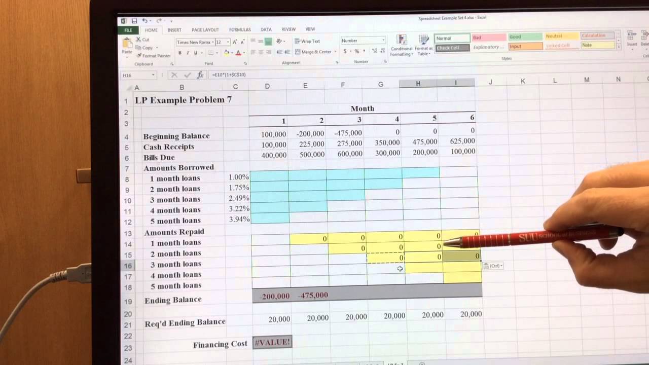 Chapter 4.4 Example LP 7 - solve in Excel