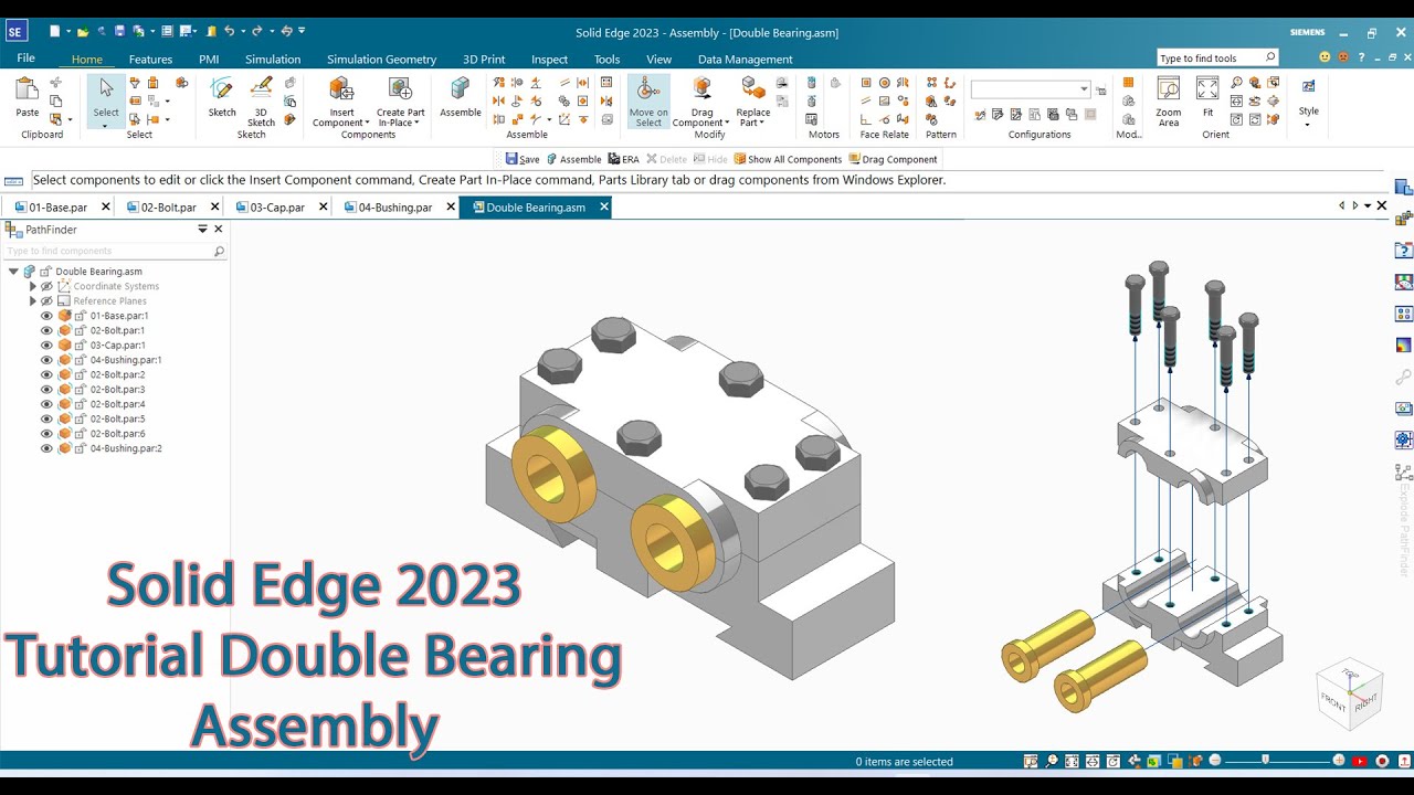Solid Edge 2023 Tutorial - Double Bearing Assembly