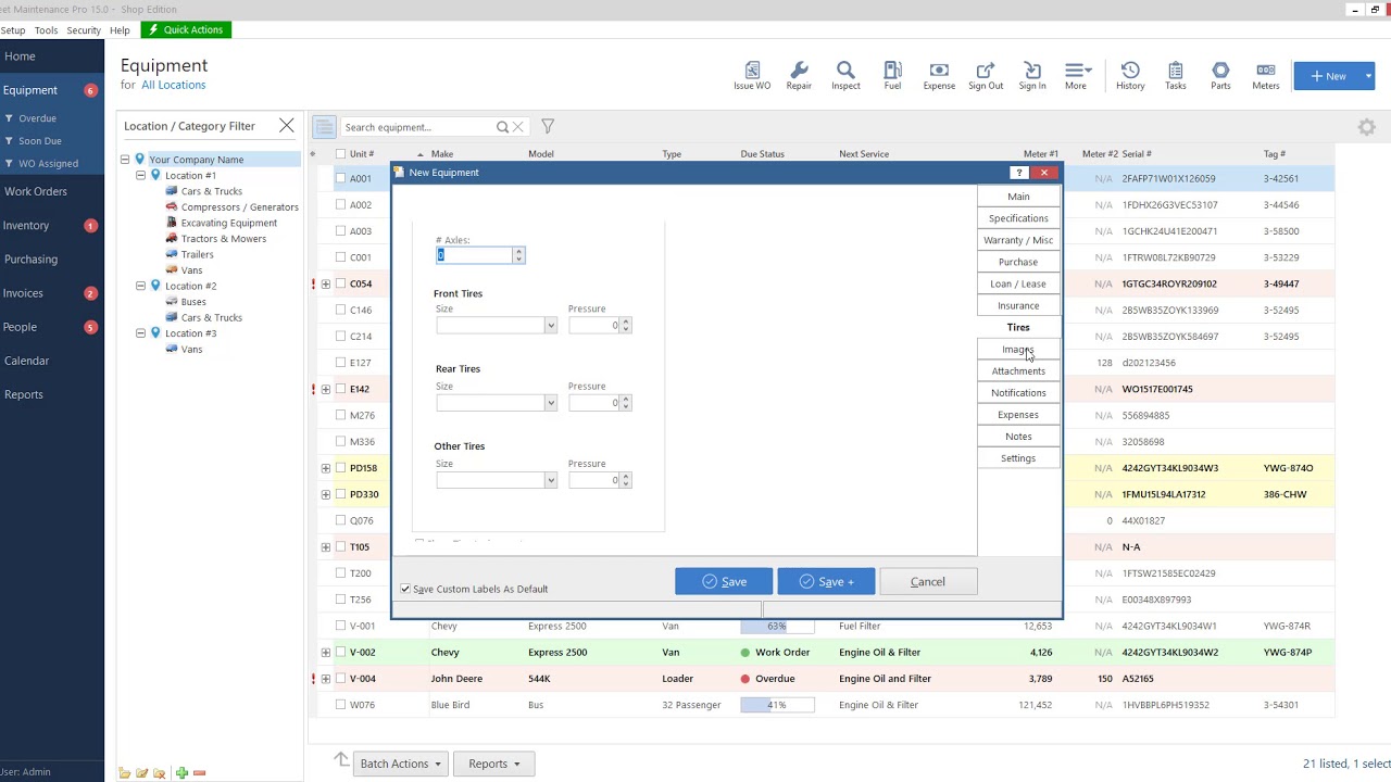 Fleet Maintenance Pro 15 - Add New Equipment