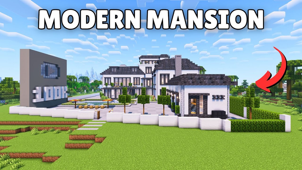 Minecraft Modern Mansion Build Tutorial – Celebrating YouTube Silver Play Button & 100K Subscribers