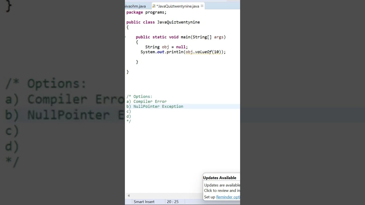 Java Programming Quiz Questions - Q29 -  Java Interview Crackers #Shorts #Programming #Java