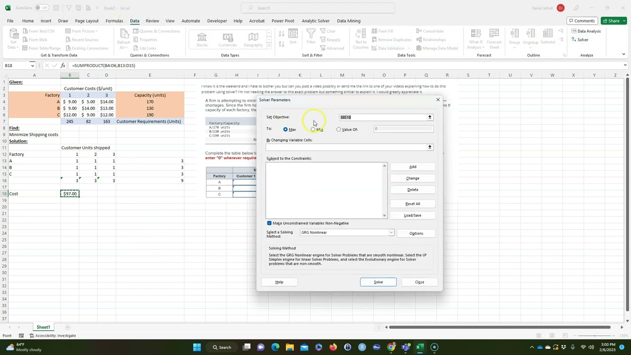 Minimize Shipping Costs on Excel