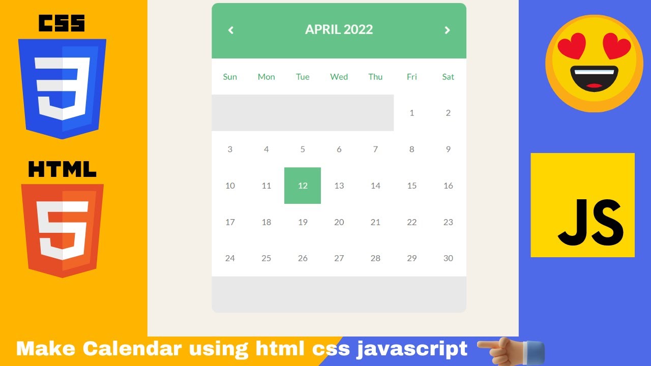 Make Calendar using html css javascript - codewithrandom