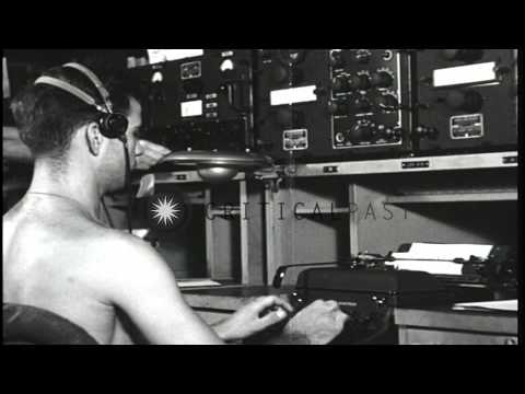 Interior of Combat Information Center (CIC) aboard USS Mount McKinley...HD Stock Footage