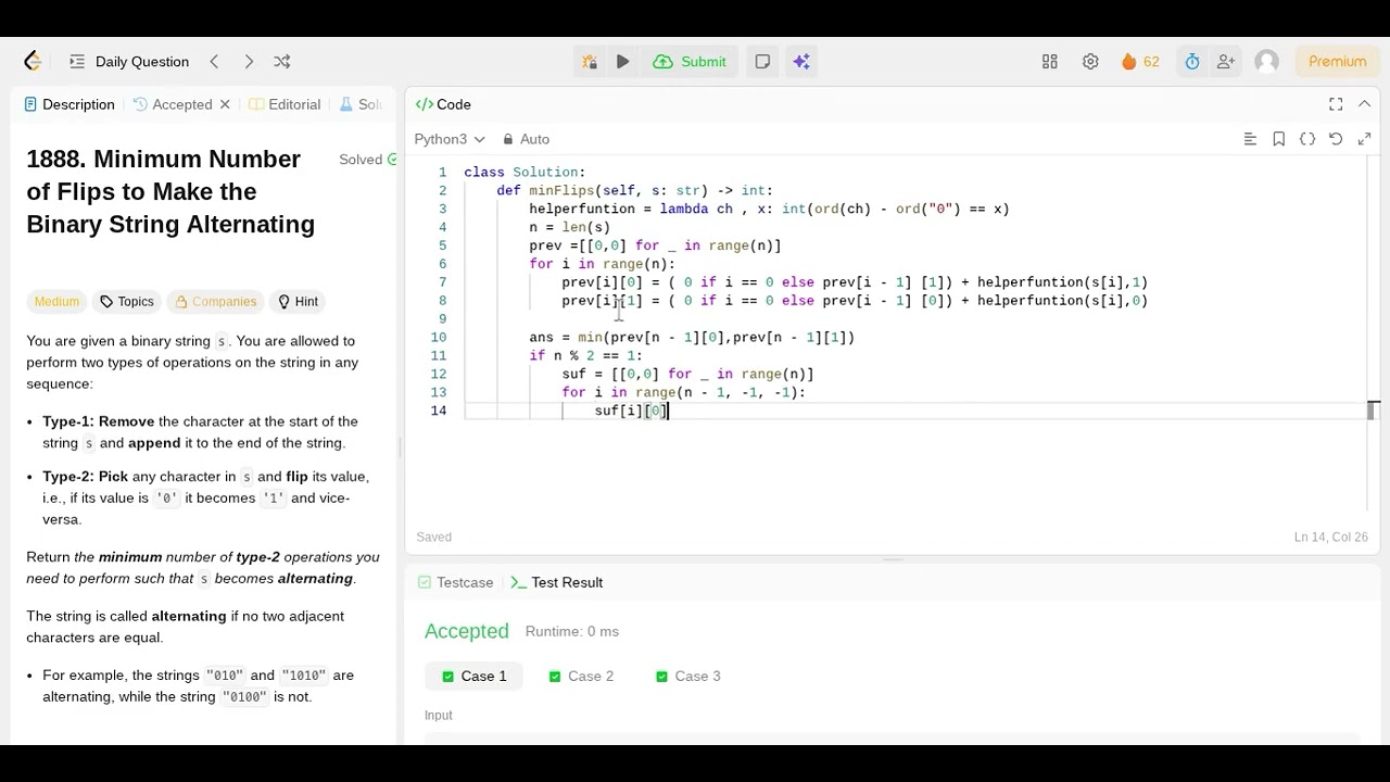 Daily leetcode problem 1888 in python