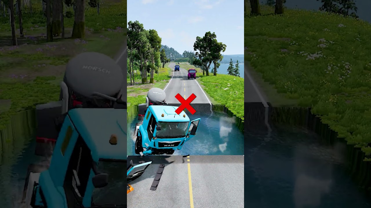 Tanker trucks vs water pit challenge #49 | #beamngcarcrash #constructionvehicle