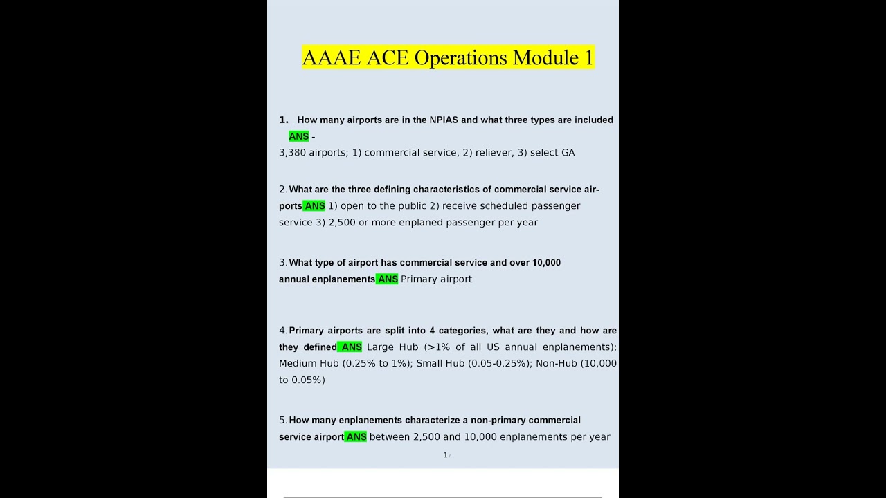 AAAE ACE Operations Module 1 Security Training Course Questions and Answers 2022 2023 Verified Answe