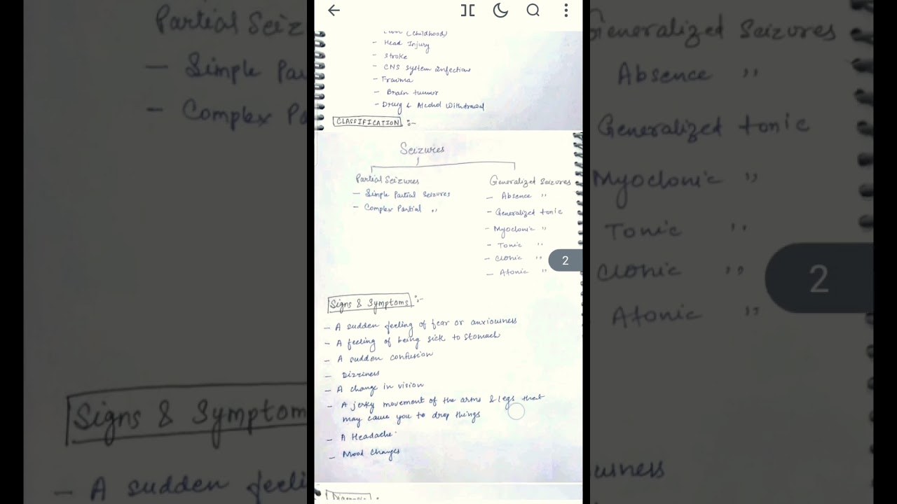 Seizures | Handwritten Notes |