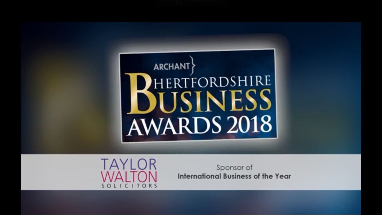 2018 International Business of the Year category with sponsors Taylor Walton Solicitors