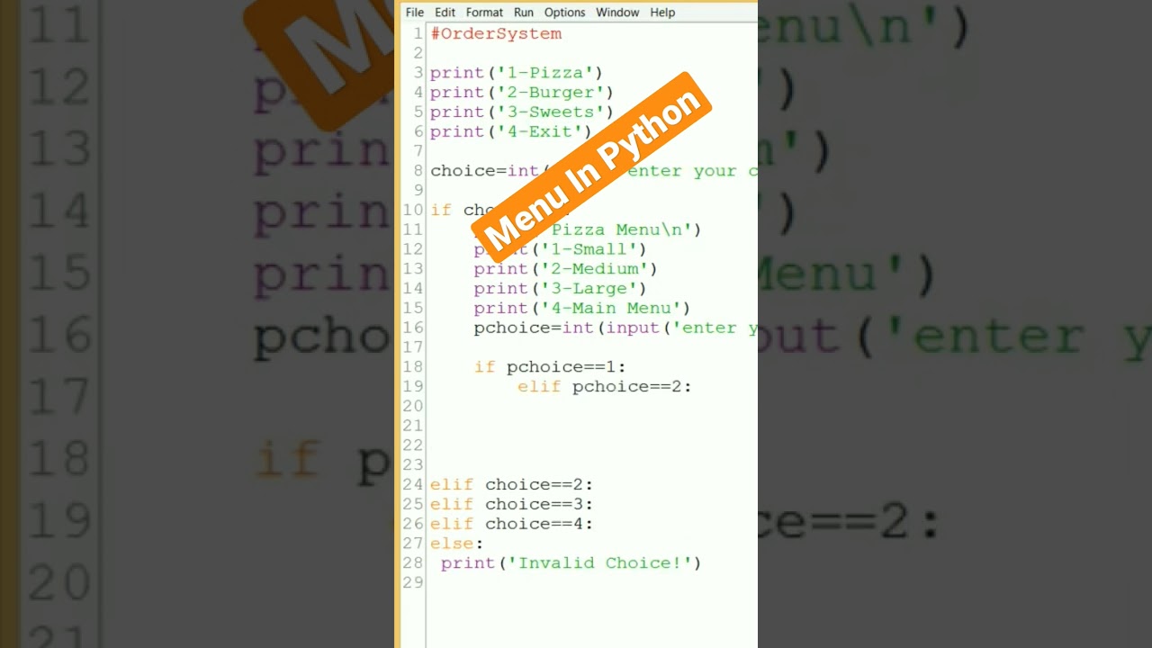 Menu in Python with Conditionals.