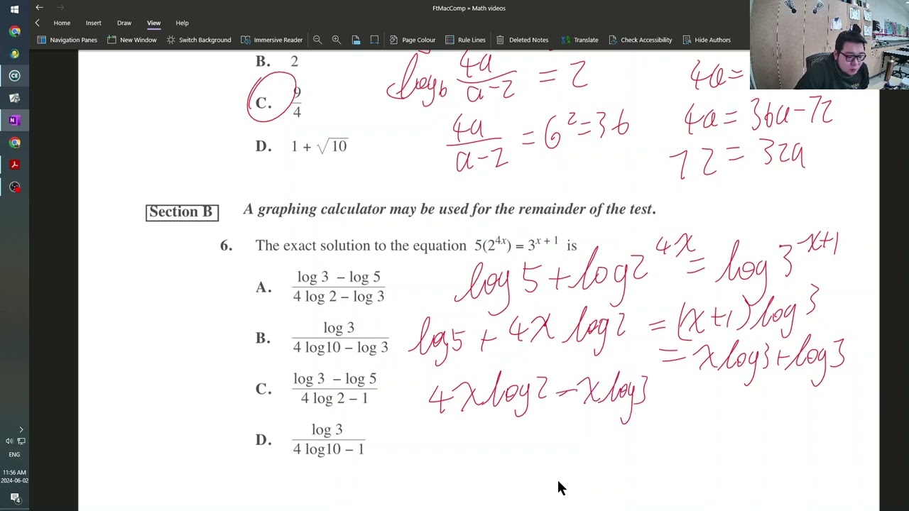 Math 30-1 Applications of Exponential and Logarithmic Functions Lesson #6 Practice Test