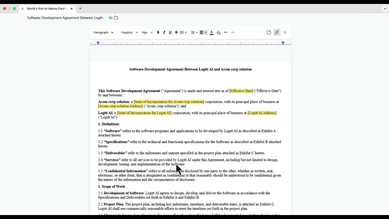 Legitt AI contract generator demo video