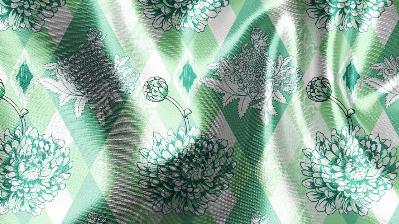 Mint Flowers in Rhombus. Fabric pattern design. Vector. Speedpaint