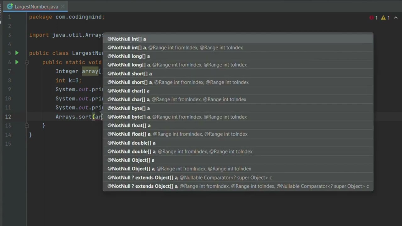 Find the 'k' largest elements in a specified array in JAVA