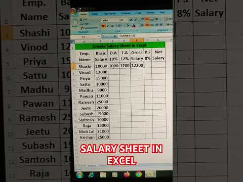 MONTHLY SALARY SHEET IN EXCEL #excel #exceltutorial