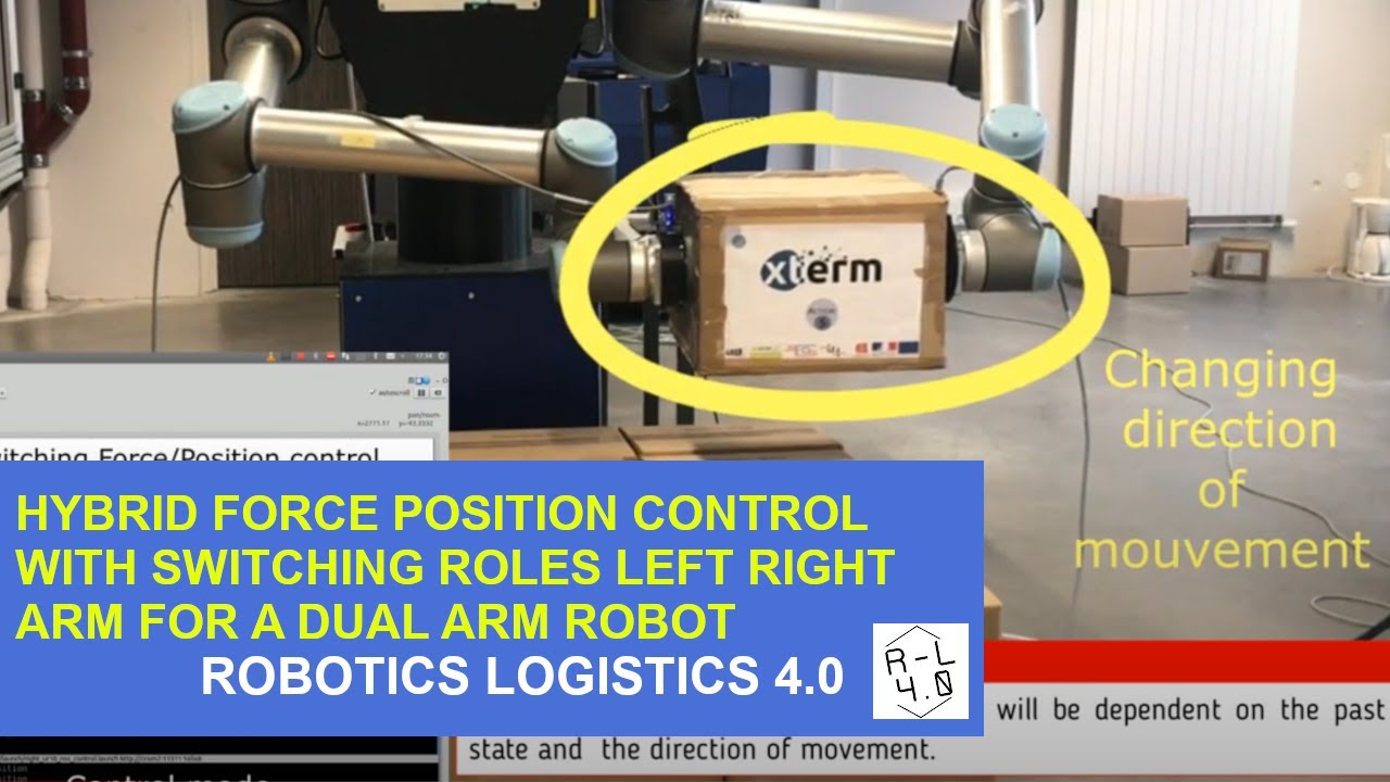 Hybrid Force Position Control  with Switching Roles left right arm for a Dual Arm Robot