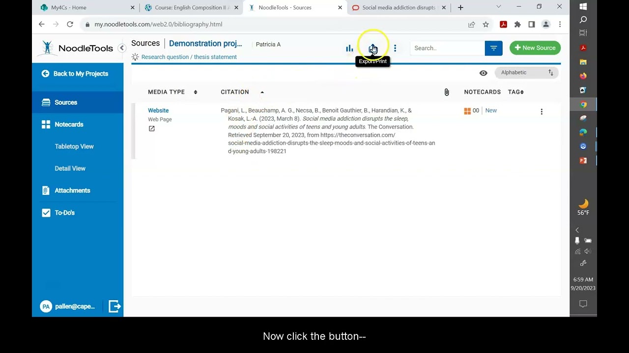 How to export your bibliography from Noodle Tools