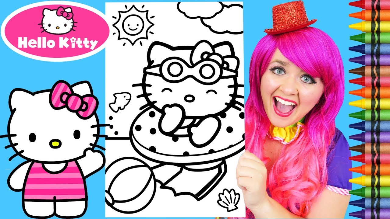 Coloring Hello Kitty Summer Beach GIANT Coloring Page Crayola Crayons | KiMMi THE CLOWN