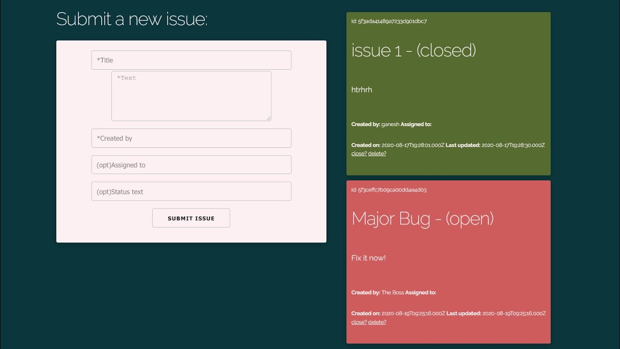 Issue Tracker - Quality Assurance Projects - freeCodeCamp