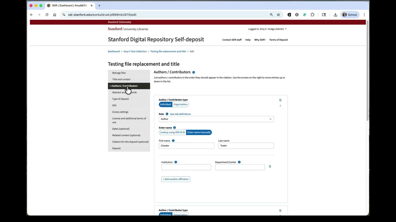 SDR: Editing a deposit